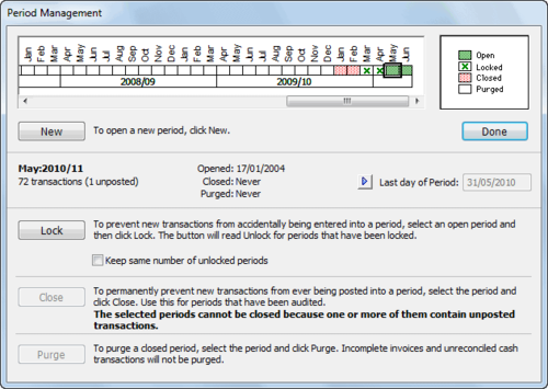 The Period Management Dialog Box